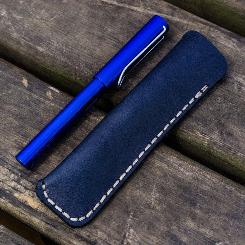 Galen Leather Single Fountain Pen Case/Pen Pouch - Navy Blue ...