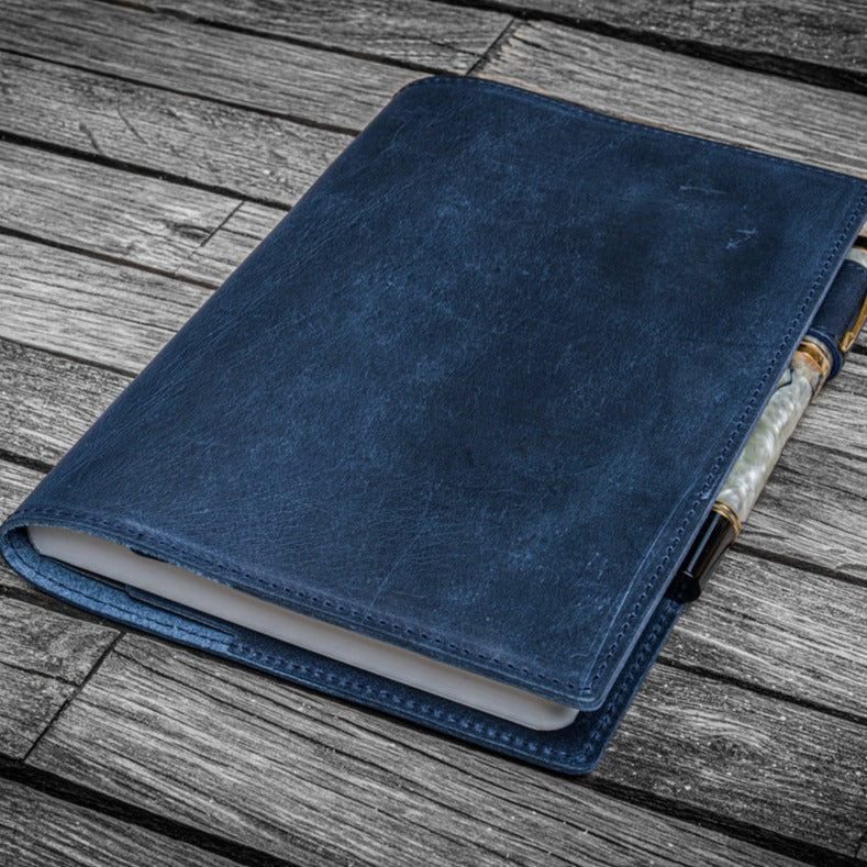 Galen Leather Slim B6 Notebook/Planner Cover - Crazy Horse Navy Blue ...